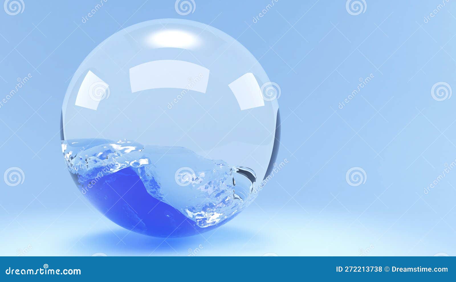 Abstract Water Waves in White Glass Circle on Blue Background.,3d ...