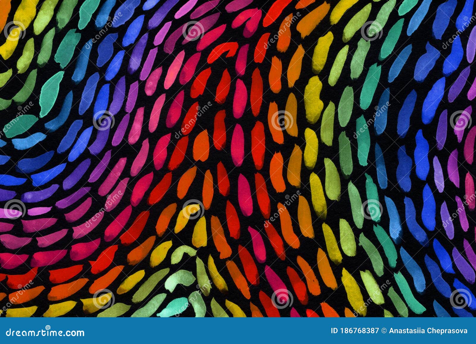 Dashed Rainbow Watercolor Line Texture on the Dark Backdrop Painted ...