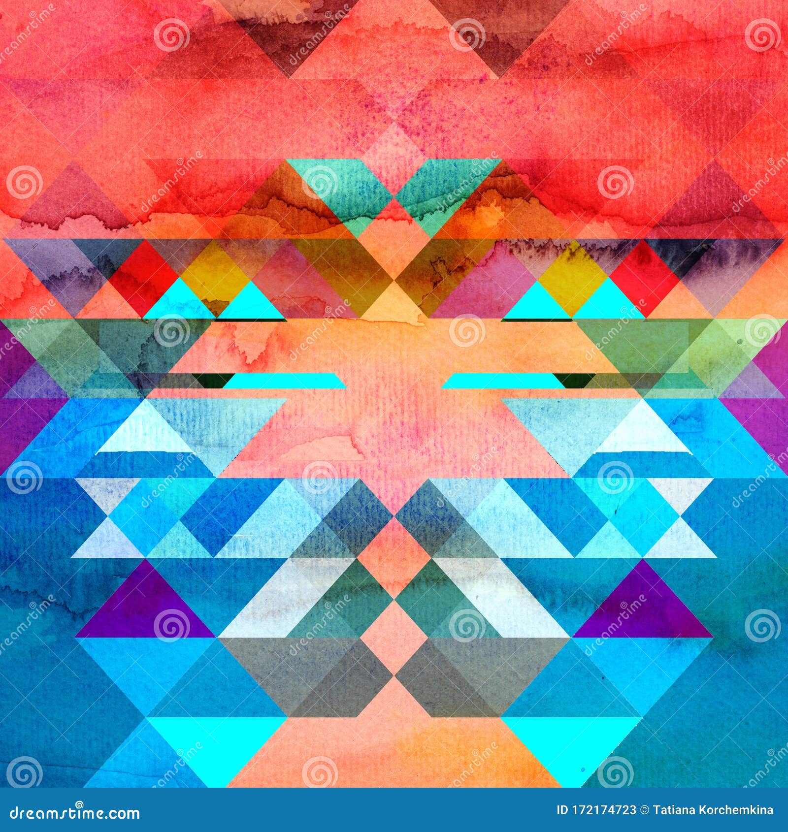 Abstract Watercolor Background with Geometric Elements Stock Image ...