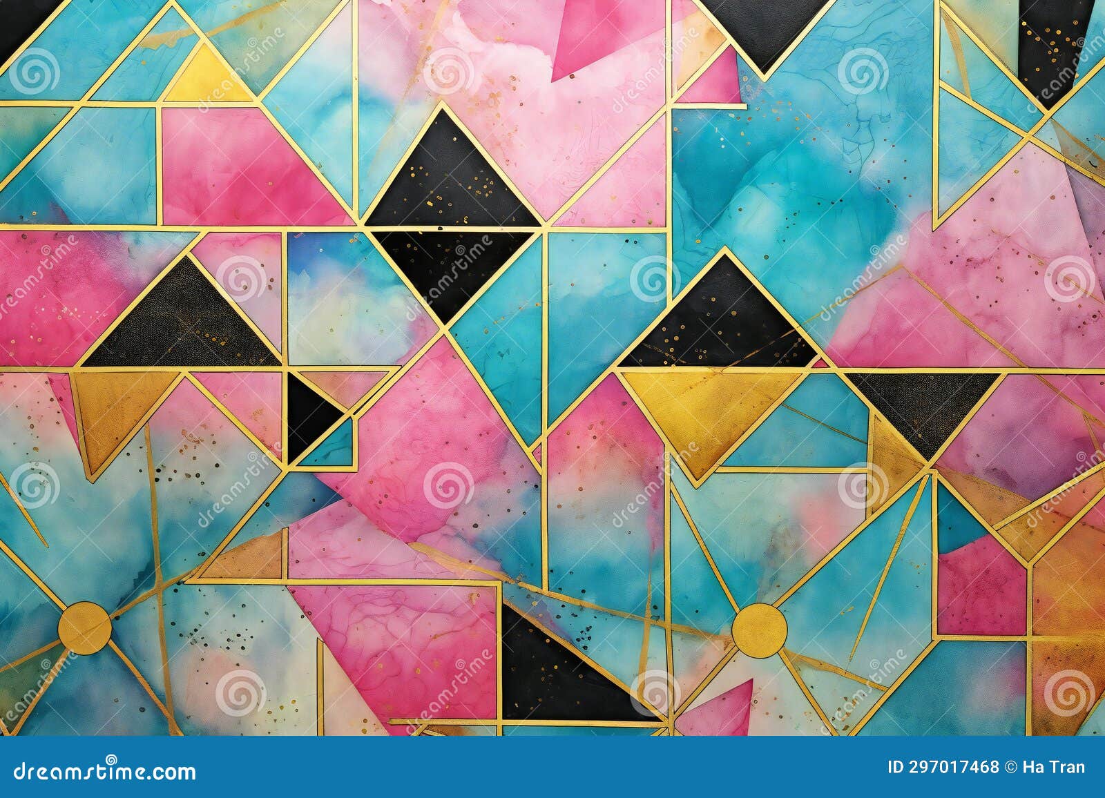 Abstract Watercolor Background with Gold Triangles, Watercolor ...