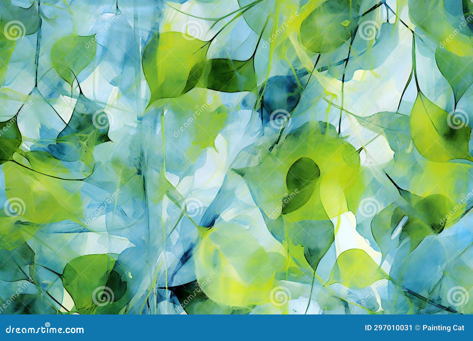 Abstract Watercolor Background with Green Leaves, Seamless Pattern ...