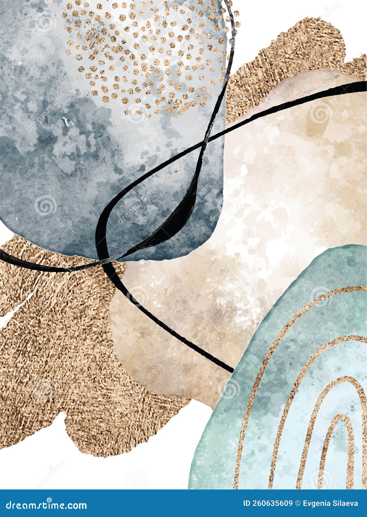 Abstract Watercolor Background. Modern Composition with Line Art ...