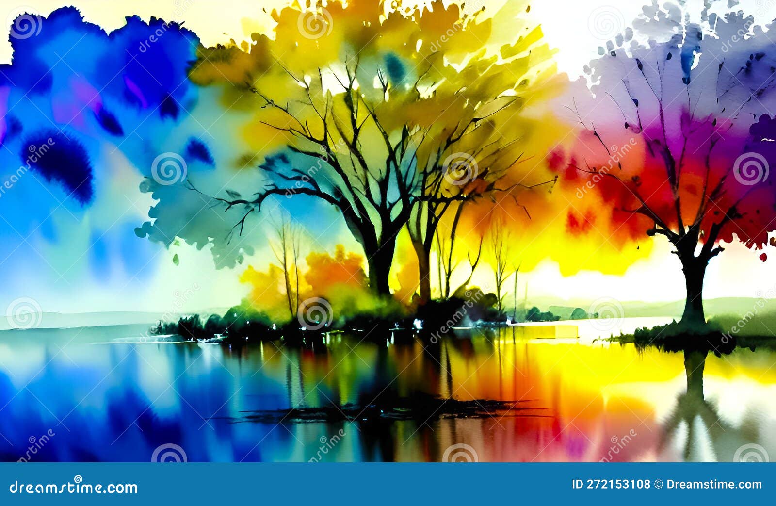 Abstract Watercolor Background with Trees Stock Illustration ...