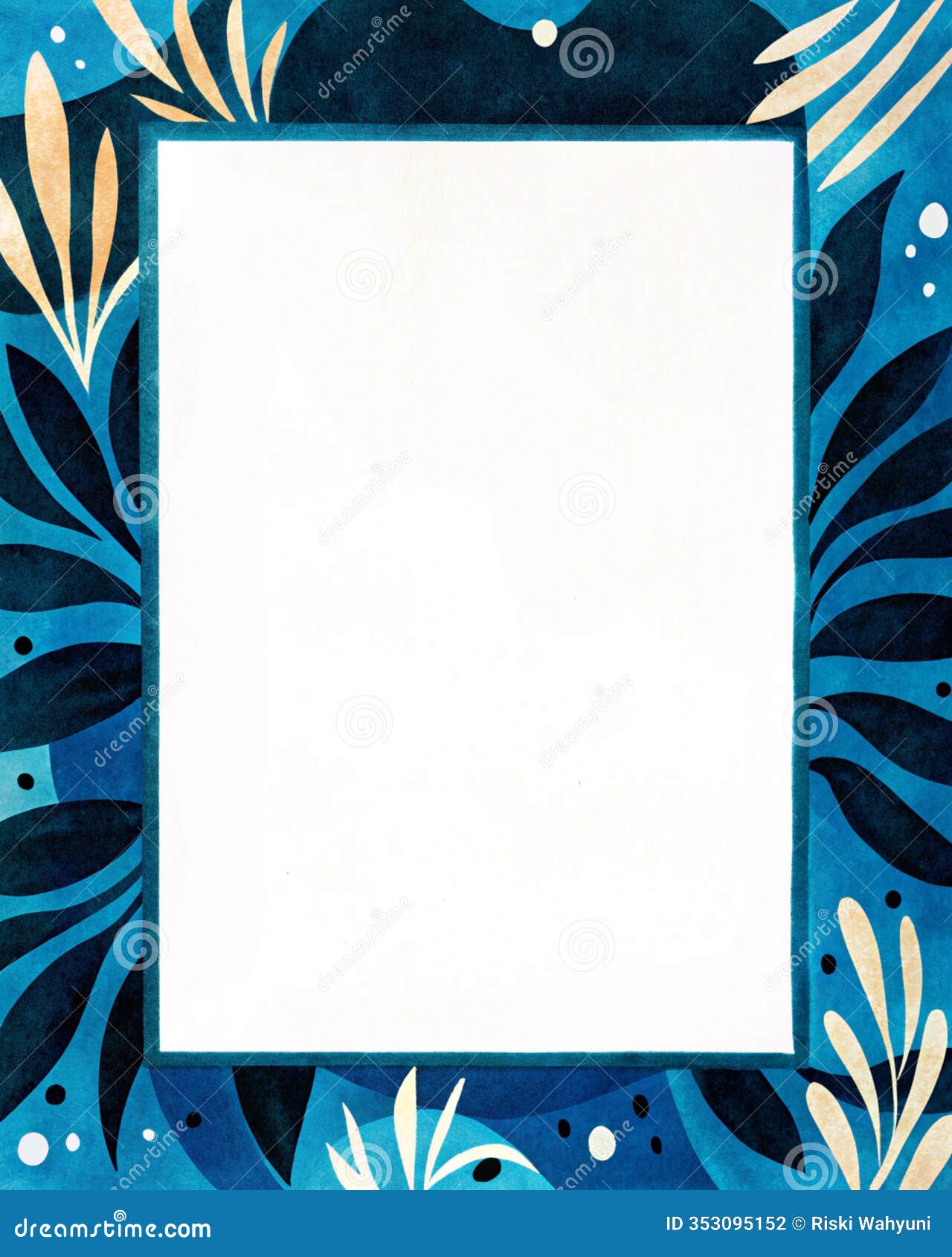 Abstract Watercolor Border with Paper Texture and Arctic Blue Palette ...
