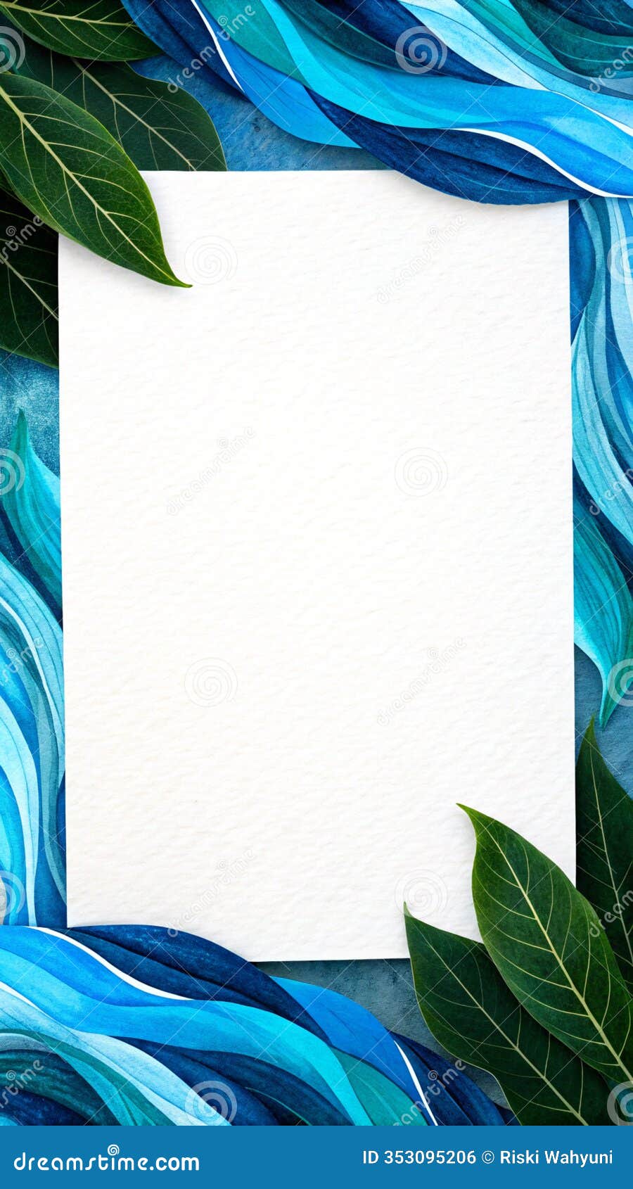 Abstract Watercolor Border with Paper Texture and Arctic Blue Palette ...