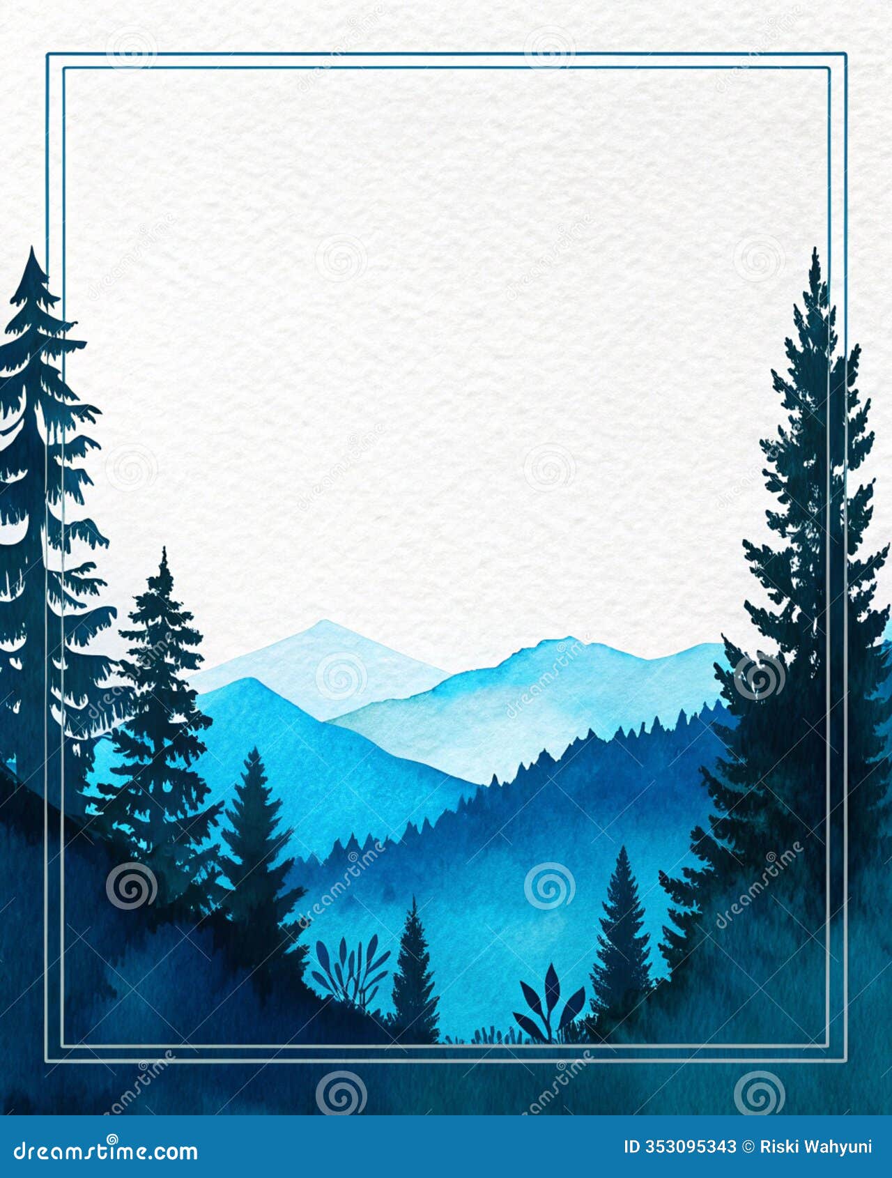 Abstract Watercolor Border with Paper Texture and Arctic Blue Palette ...