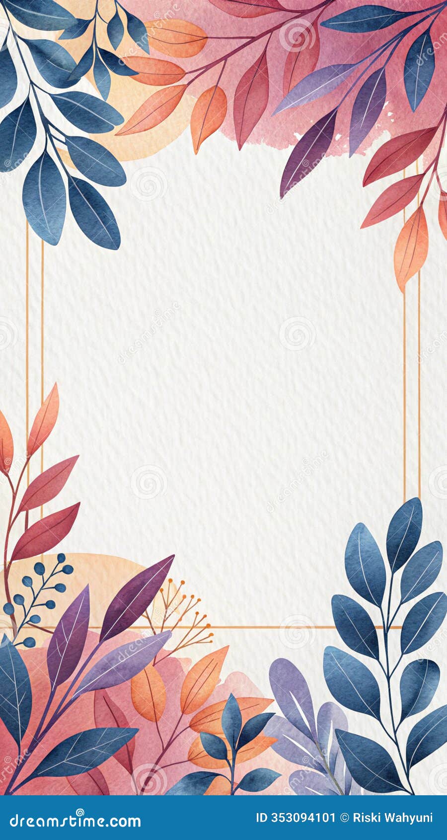 Abstract Watercolor Border with Paper Texture and Dusky Rose Palette ...