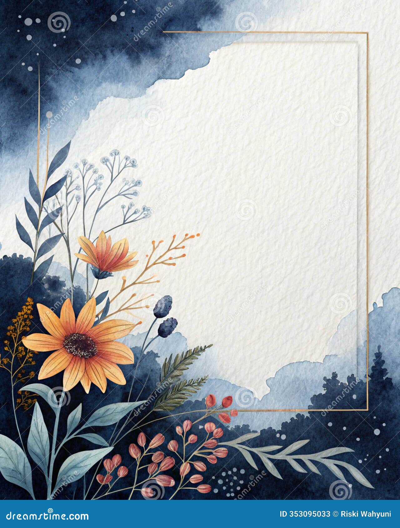Abstract Watercolor Border with Paper Texture and Midnight Sky Palette ...