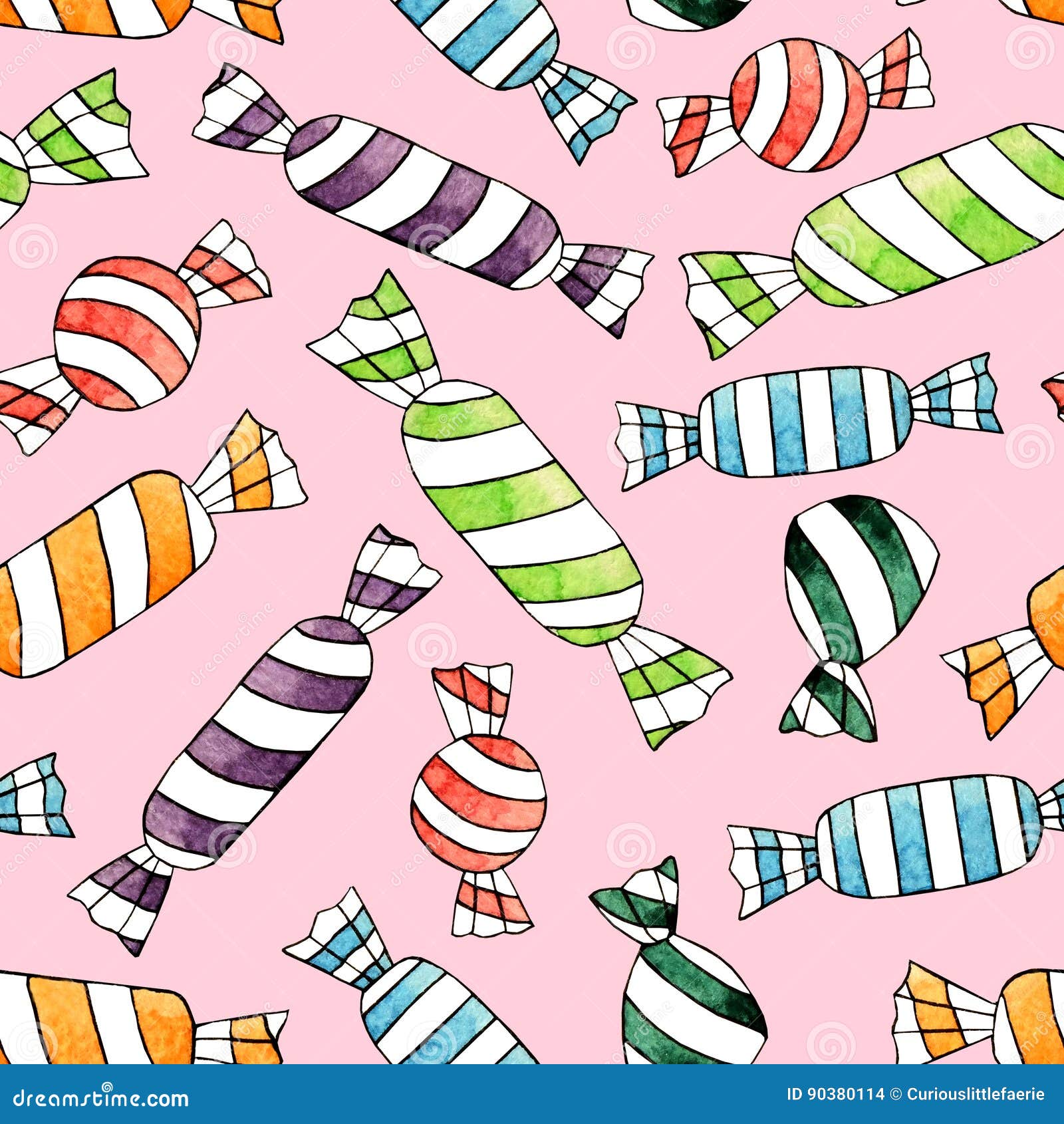 Abstract Watercolor Candy Seamless Pattern on the Pink Background Stock ...
