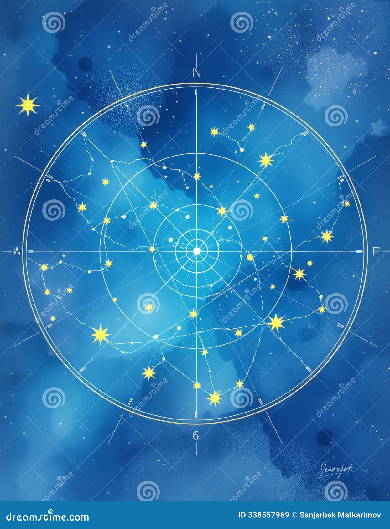 Abstract Watercolor Celestial Map with Stars and Constellations Stock ...