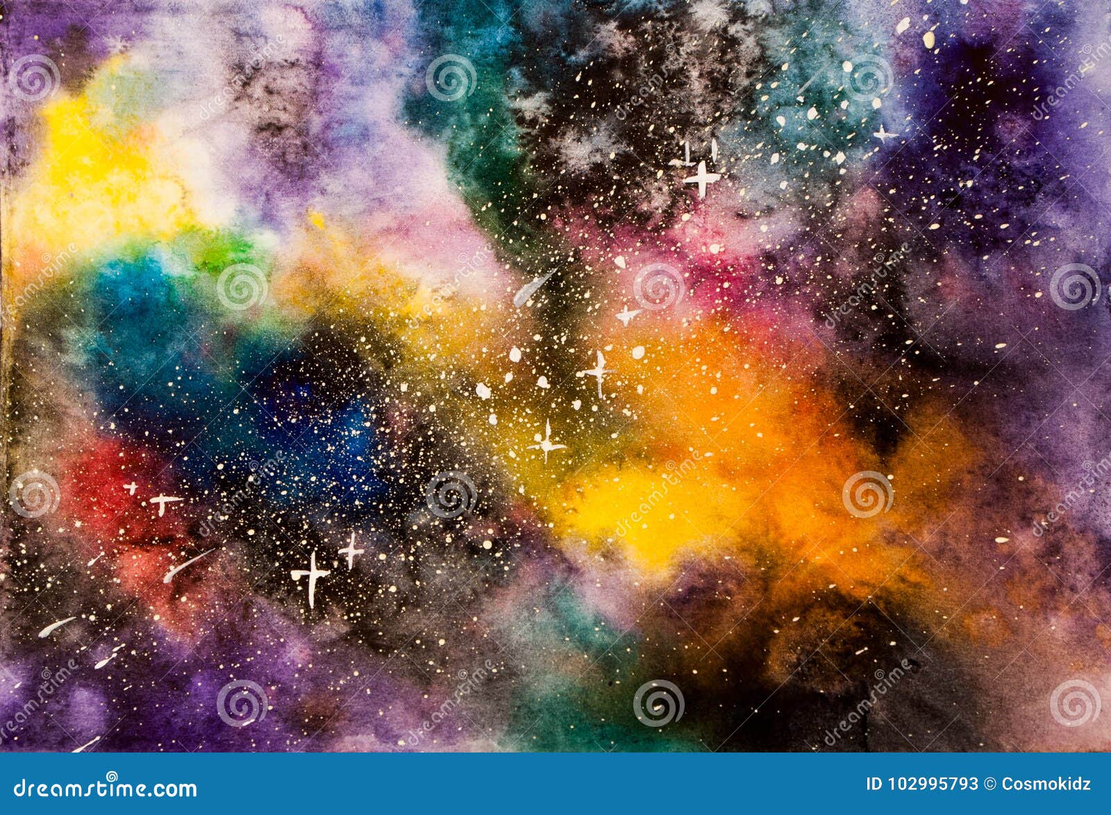 Abstract Watercolor Cosmos with Stars Background Stock Illustration ...