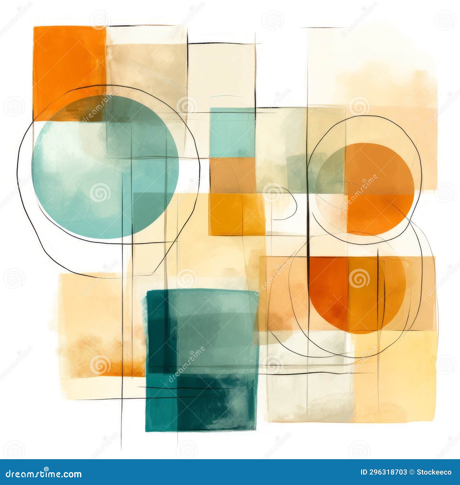 Abstract Watercolor Design with Intuitive Geometric Forms Stock ...