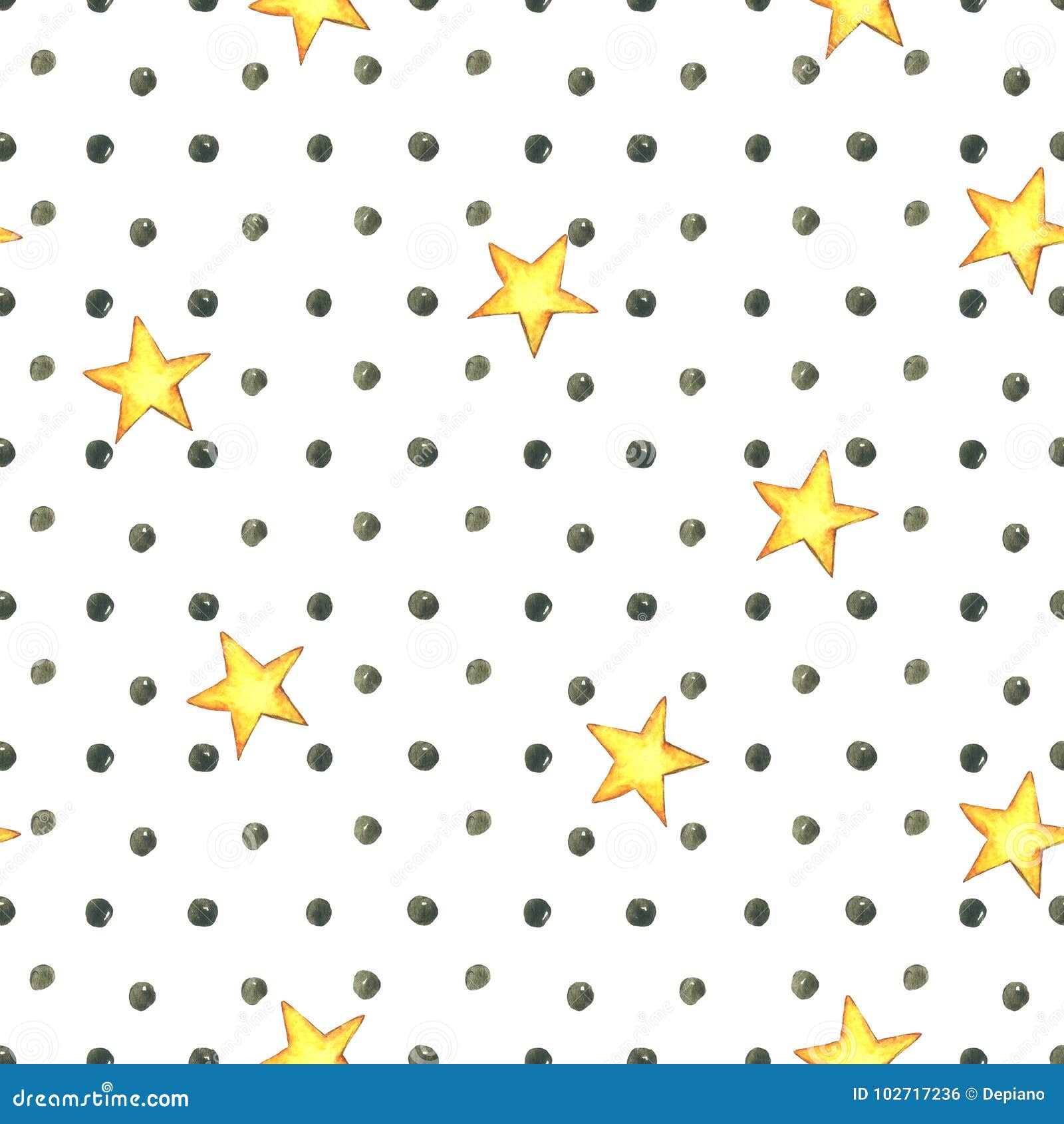 Watercolor Dots and Stars Seamless Pattern Stock Illustration ...