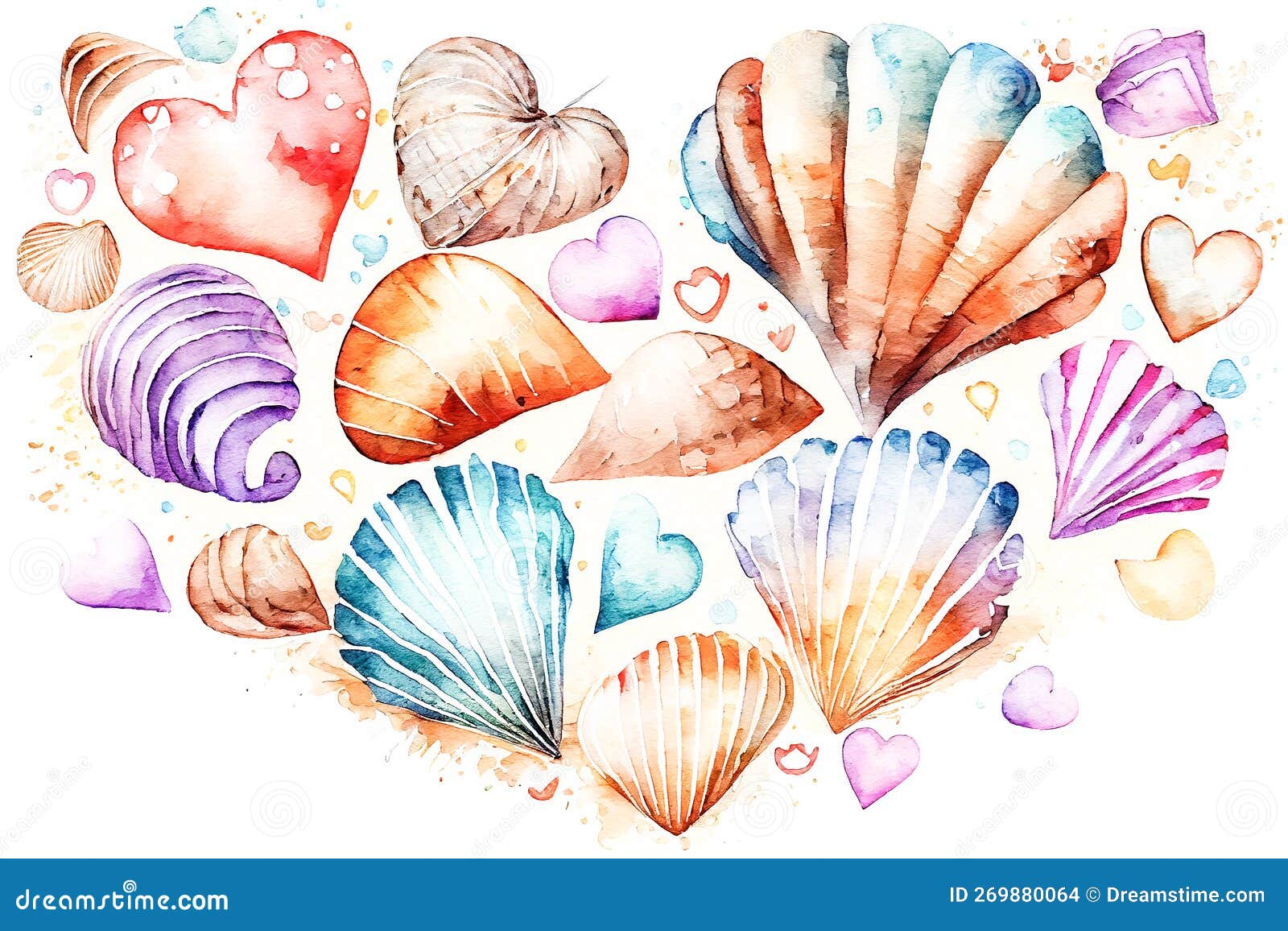 Abstract Watercolor Drawing of Seashells on a White Background ...