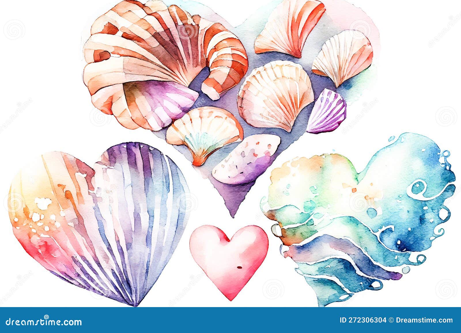 Abstract Watercolor Drawing of Seashells on a White Background ...