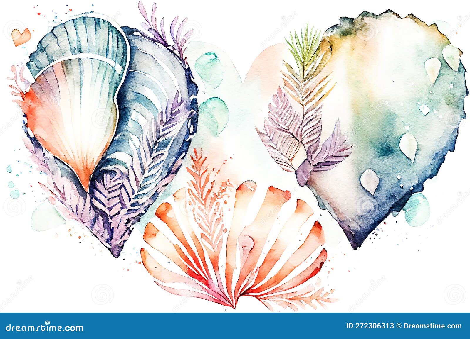 Abstract Watercolor Drawing of Seashells on a White Background ...