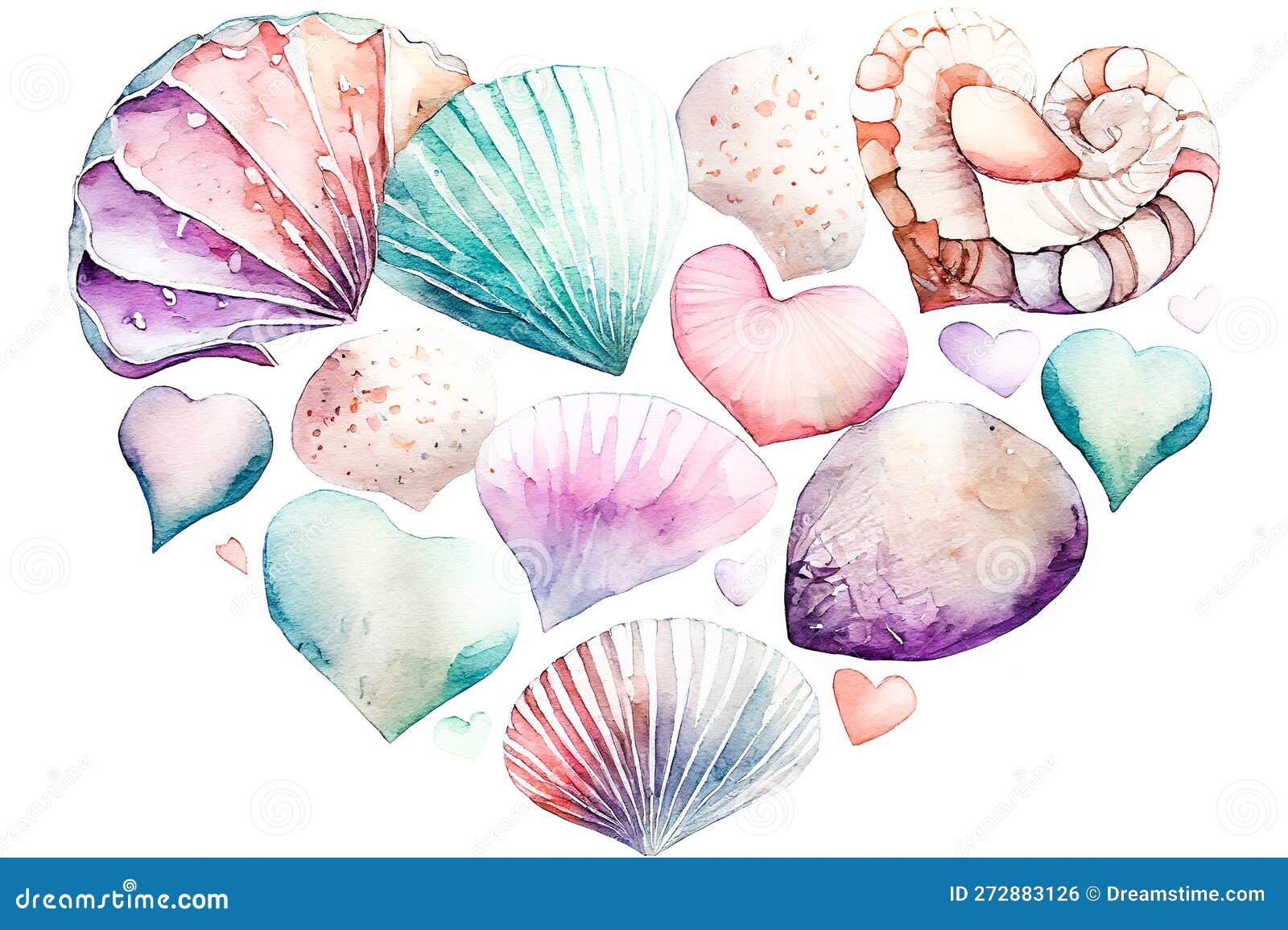 Abstract Watercolor Drawing of Seashells on a White Background ...