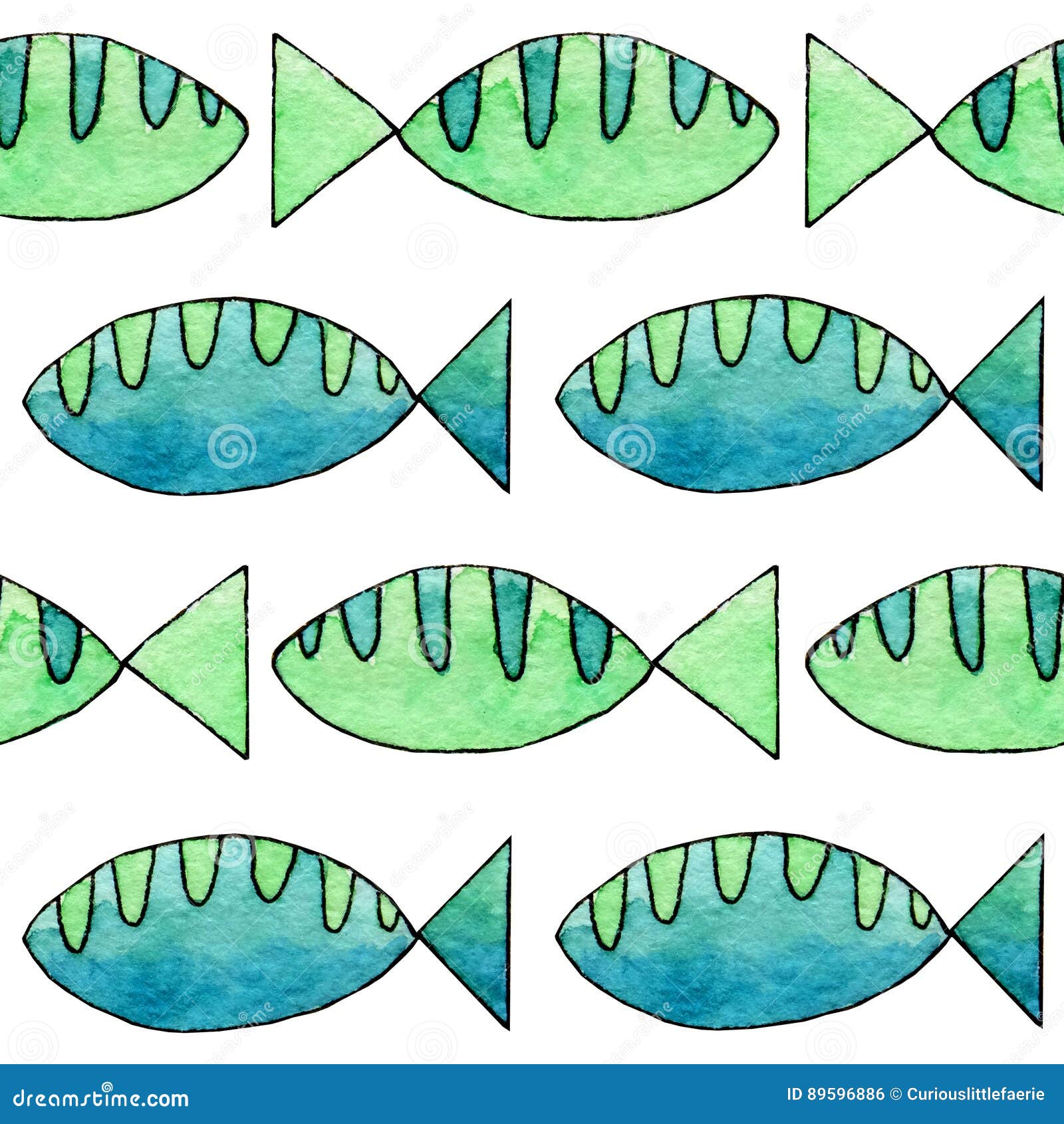 Abstract Watercolor and Ink Fish Pattern on the White Background Stock ...
