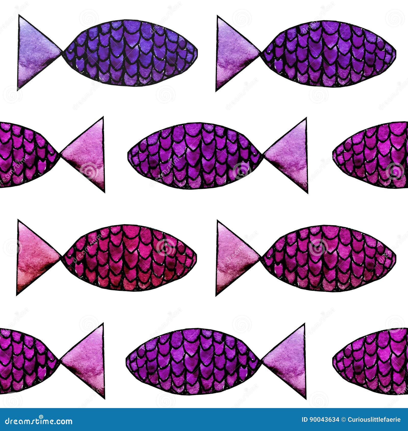 Abstract Watercolor and Ink Fish Pattern on the White Background Stock ...