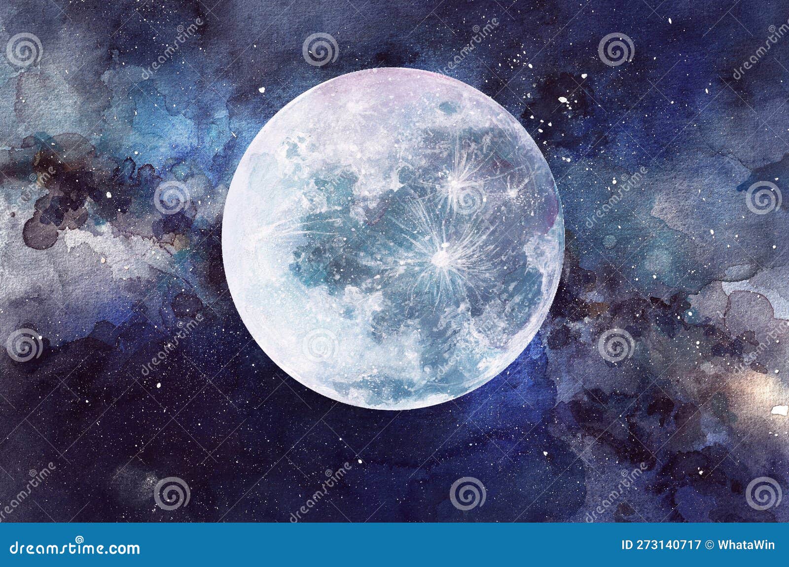 Abstract Watercolor Night Sky with Full Moon Illustration Stock ...