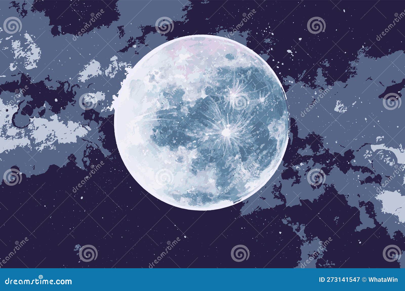 Abstract Watercolor Night Sky with Full Moon Illustration Stock Vector ...