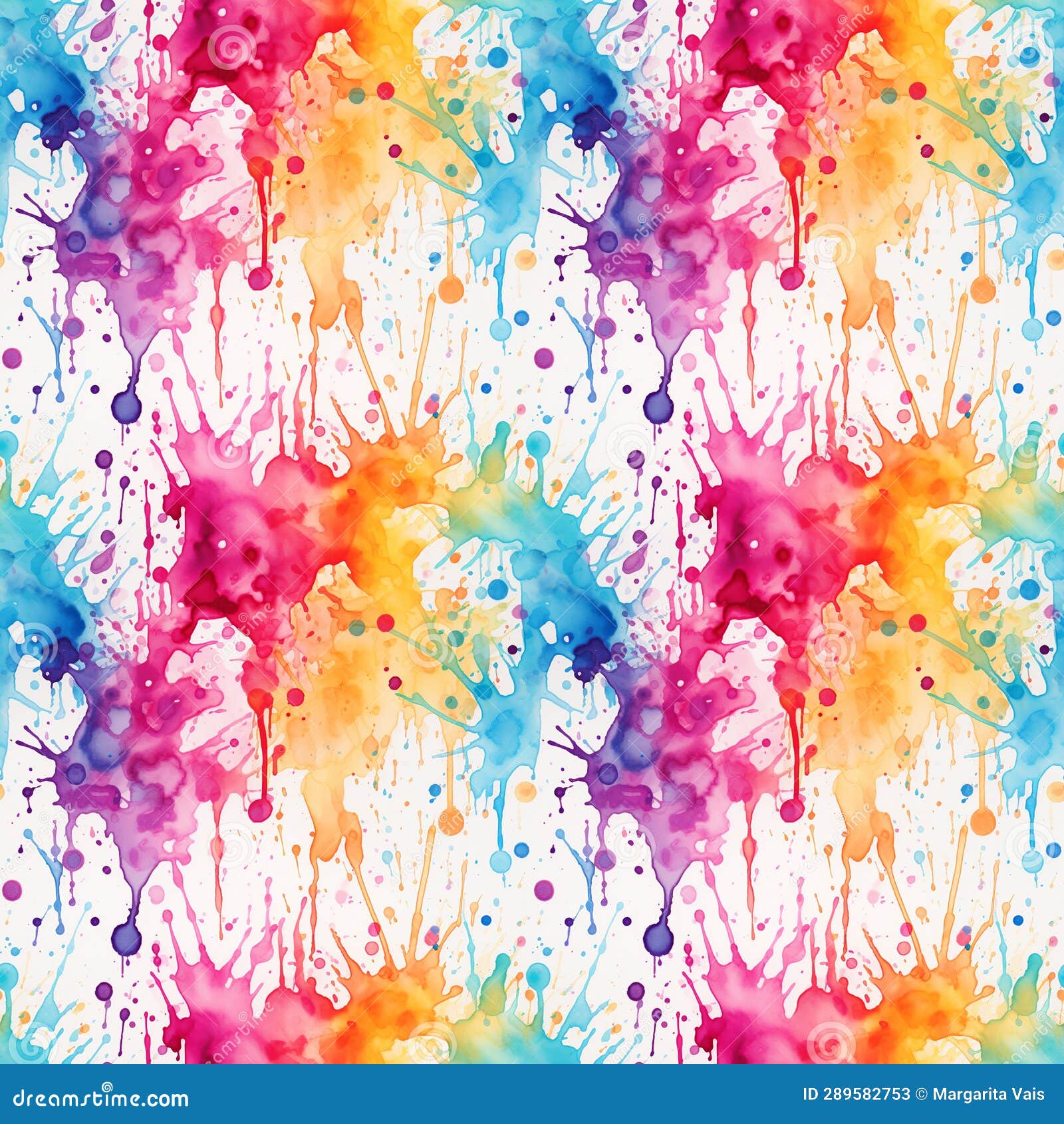 Abstract Watercolor Seamless Pattern of Colorful Drops and Splashes on ...