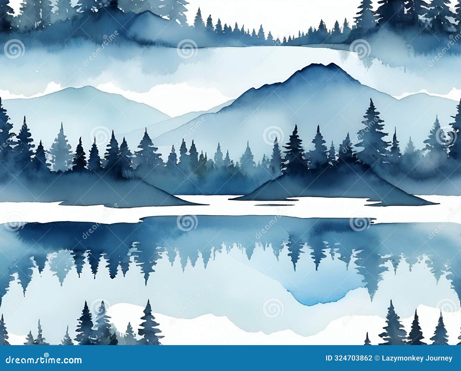 Abstract Watercolor Silhouette Linear Pattern, Border. Blue Mountain ...