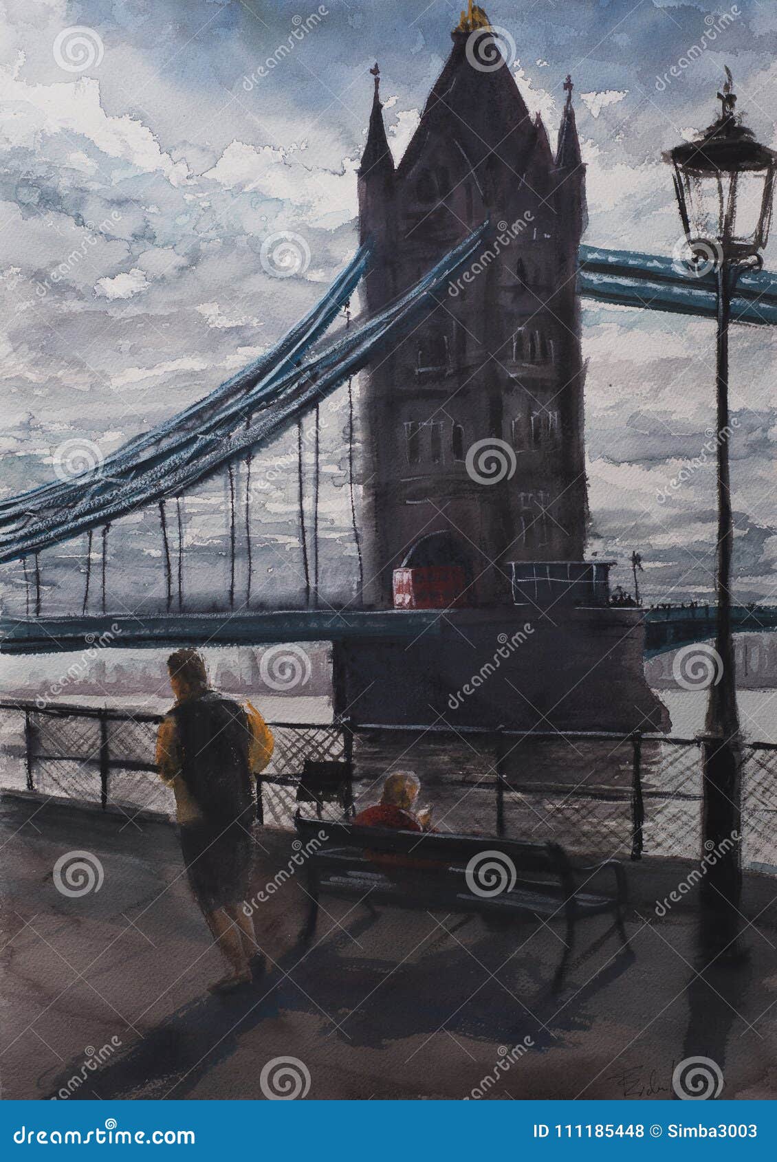 Abstract Watercolor Sketch View of London Bridge. Stock Illustration ...