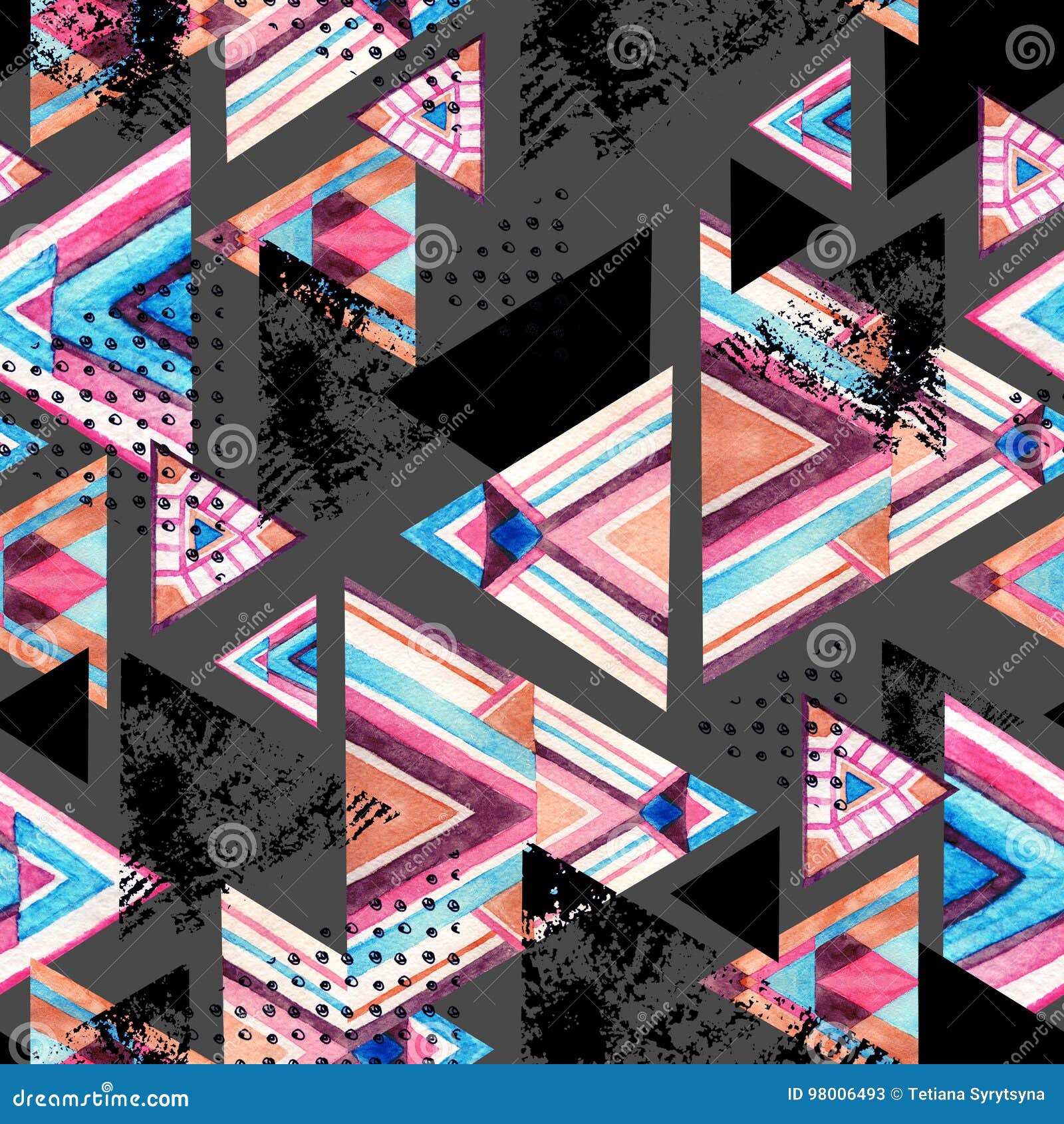 Abstract Watercolor Triangle Seamless Pattern. Stock Illustration ...