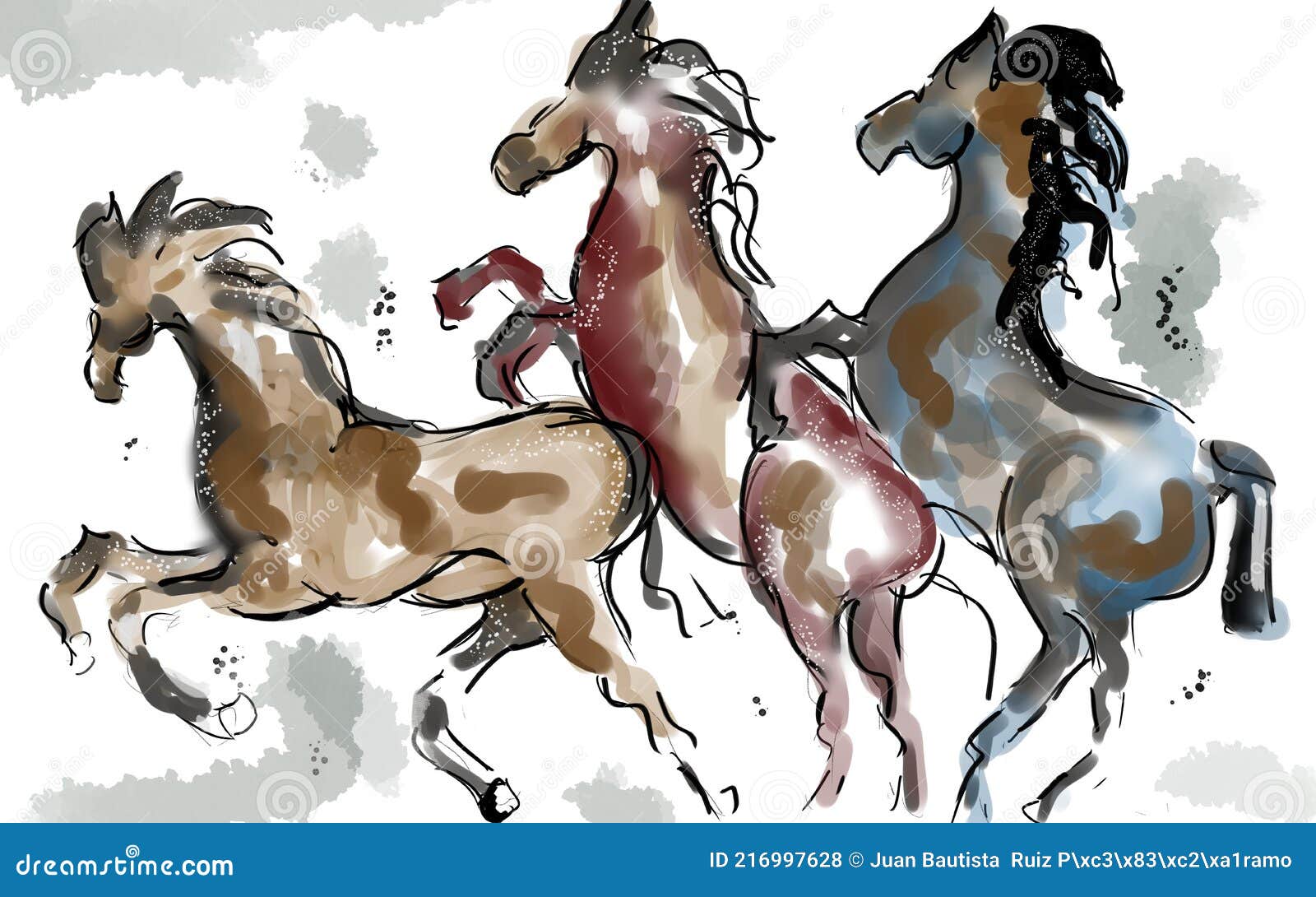 Three Horse And Flowers Vector Black And White | CartoonDealer.com ...