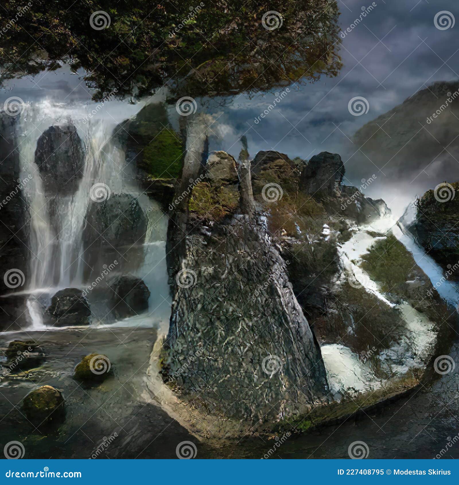 Abstract Waterfall with River Painting Stock Illustration ...