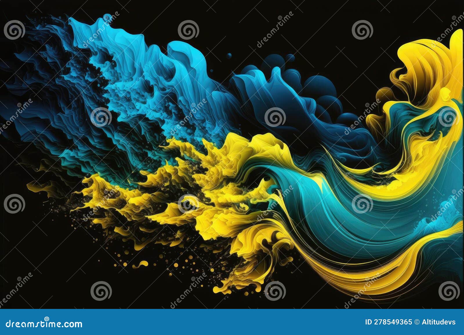 Abstract Wave Background with Blue and Yellow Colors, High Contrast and ...