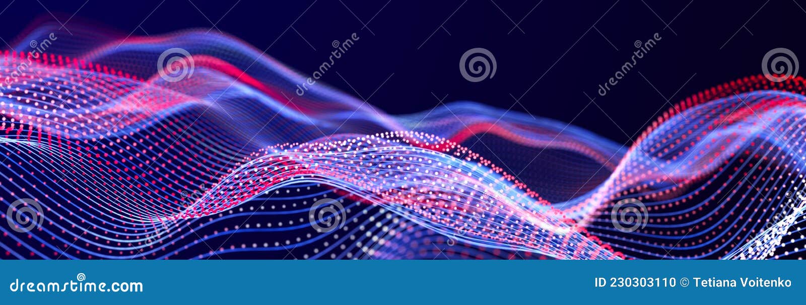 Abstract Wave Background with Many Glowing Particles. Musical Wave ...