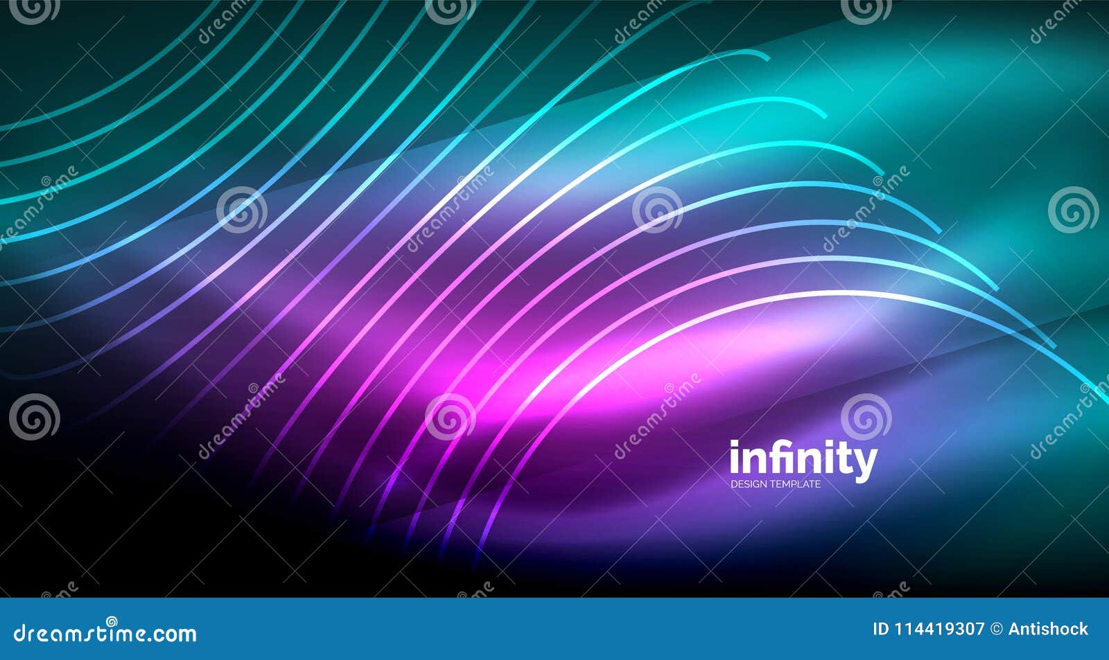 Abstract Wave on Dark Background, Shiny Glowing Neon Digital Background ...