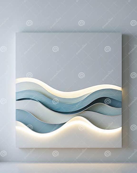Abstract Wave Design Wall Art with Integrated Lighting Stock Image - Image of painting, sparking ...
