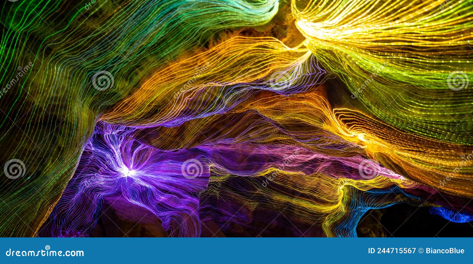 Abstract Wave of Digital Weave Lines Connecting Network Dots and Dark ...