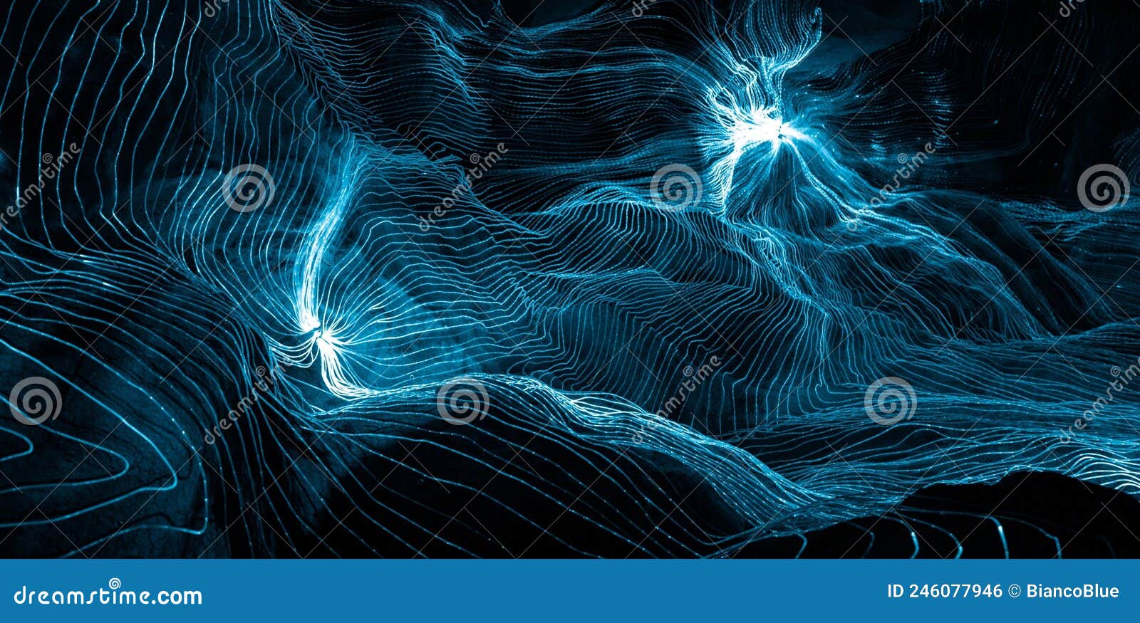 Abstract Wave of Digital Weave Lines Connecting Network Dots and Dark ...