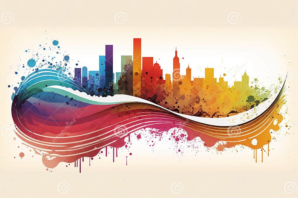 An Abstract Wave Drawing with Colorful Paint Splashed , Concept of ...