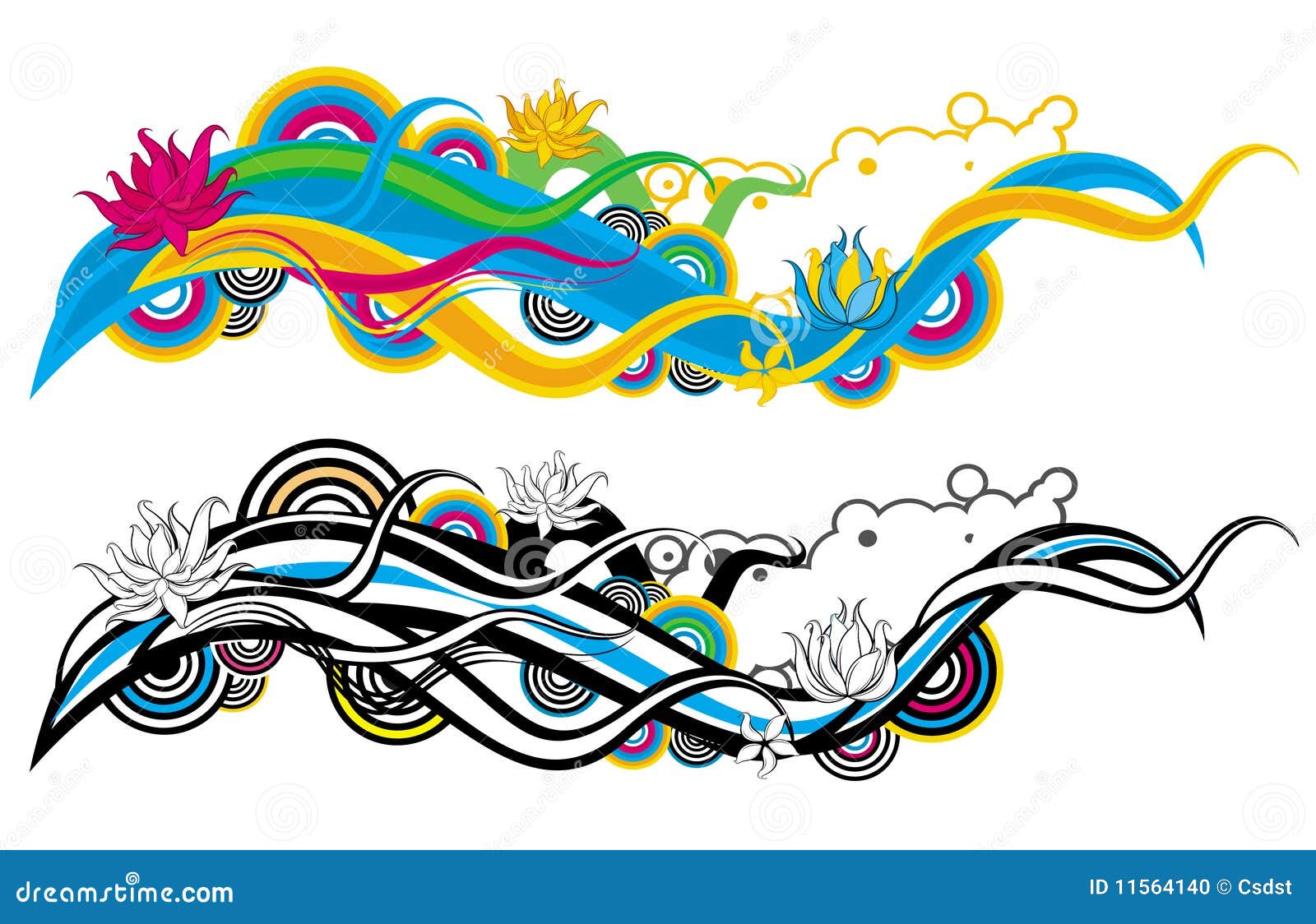 Abstract wave and flowers stock vector. Illustration of creative - 11564140