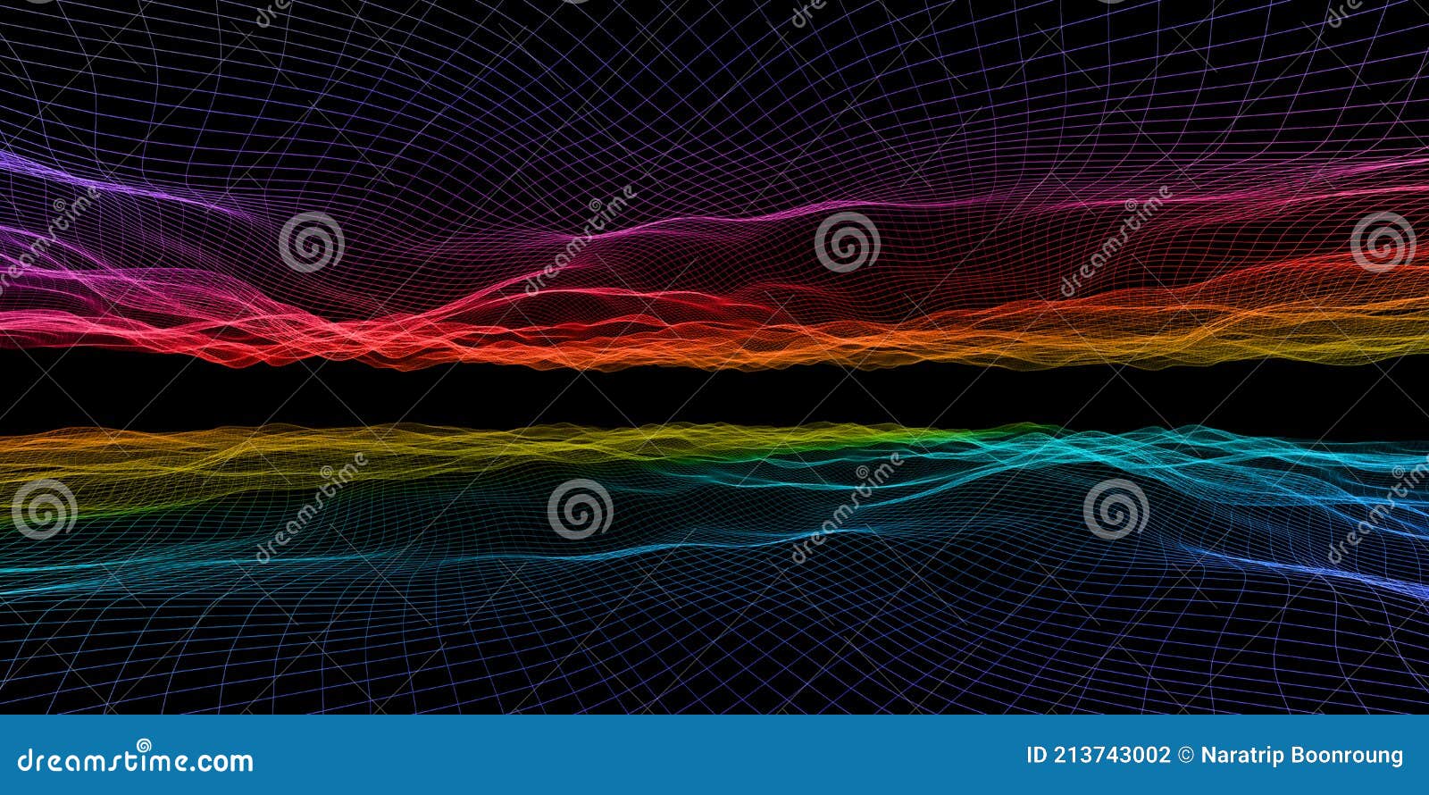Abstract Wave Grid Neon Color Mesh Light Effect 3d Illustration Stock ...