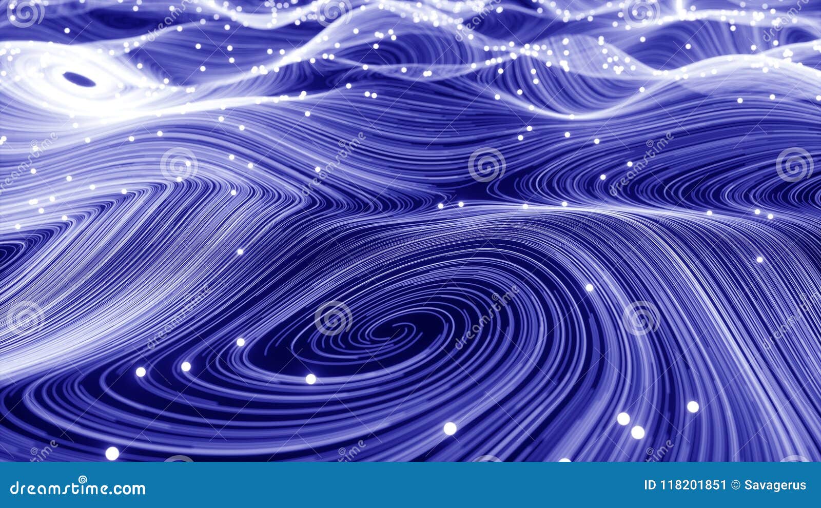 Abstract Wave with Lights Spheres. 3D Rendering Stock Image - Image of ...