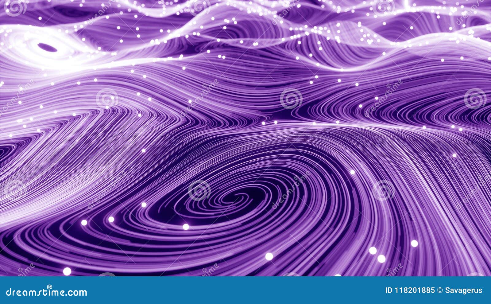 Abstract Wave with Lights Spheres. 3D Rendering Stock Image - Image of ...