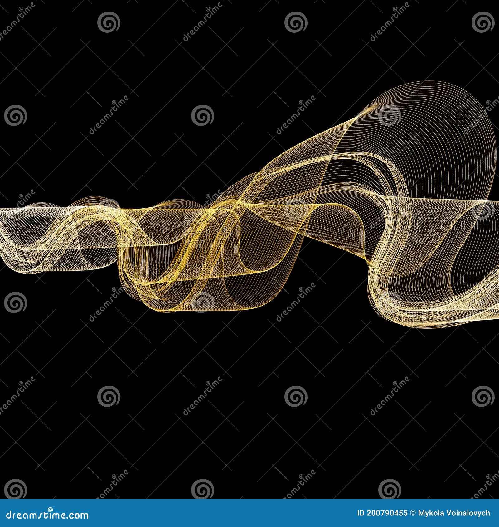 Abstract Wave Lines Gold Color Isolated on Black Background. for Vector ...