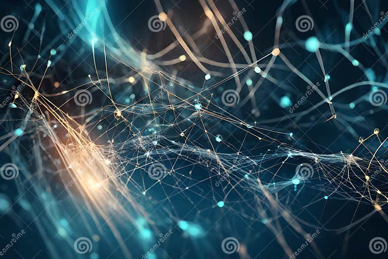 Abstract Wave with Moving Dots and Lines Representing Digital ...