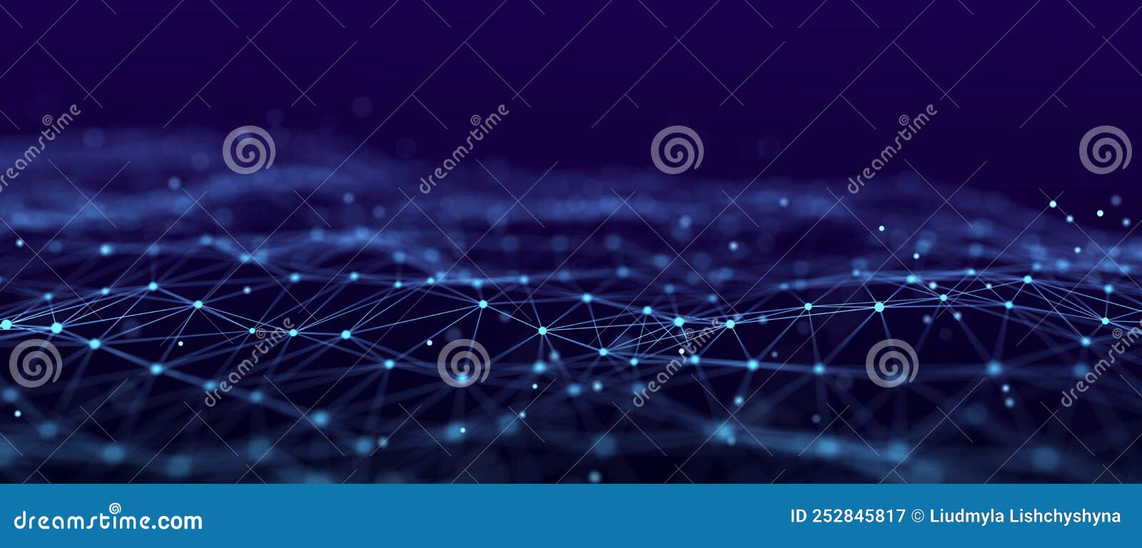 Abstract Wave of Network Connections. Movement of Particles with ...