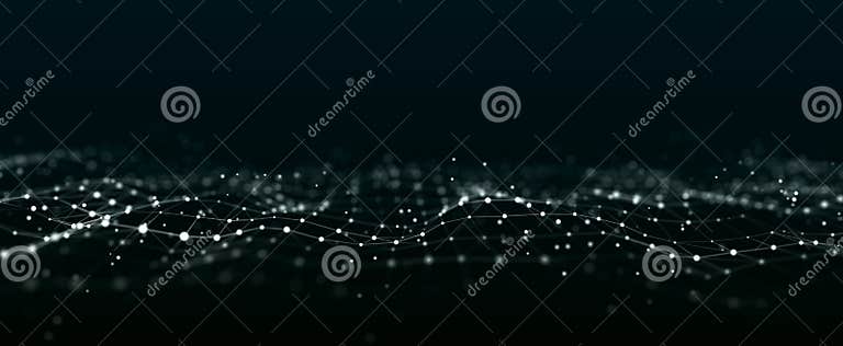 Abstract Wave of Network Connections. Movement of Particles with ...