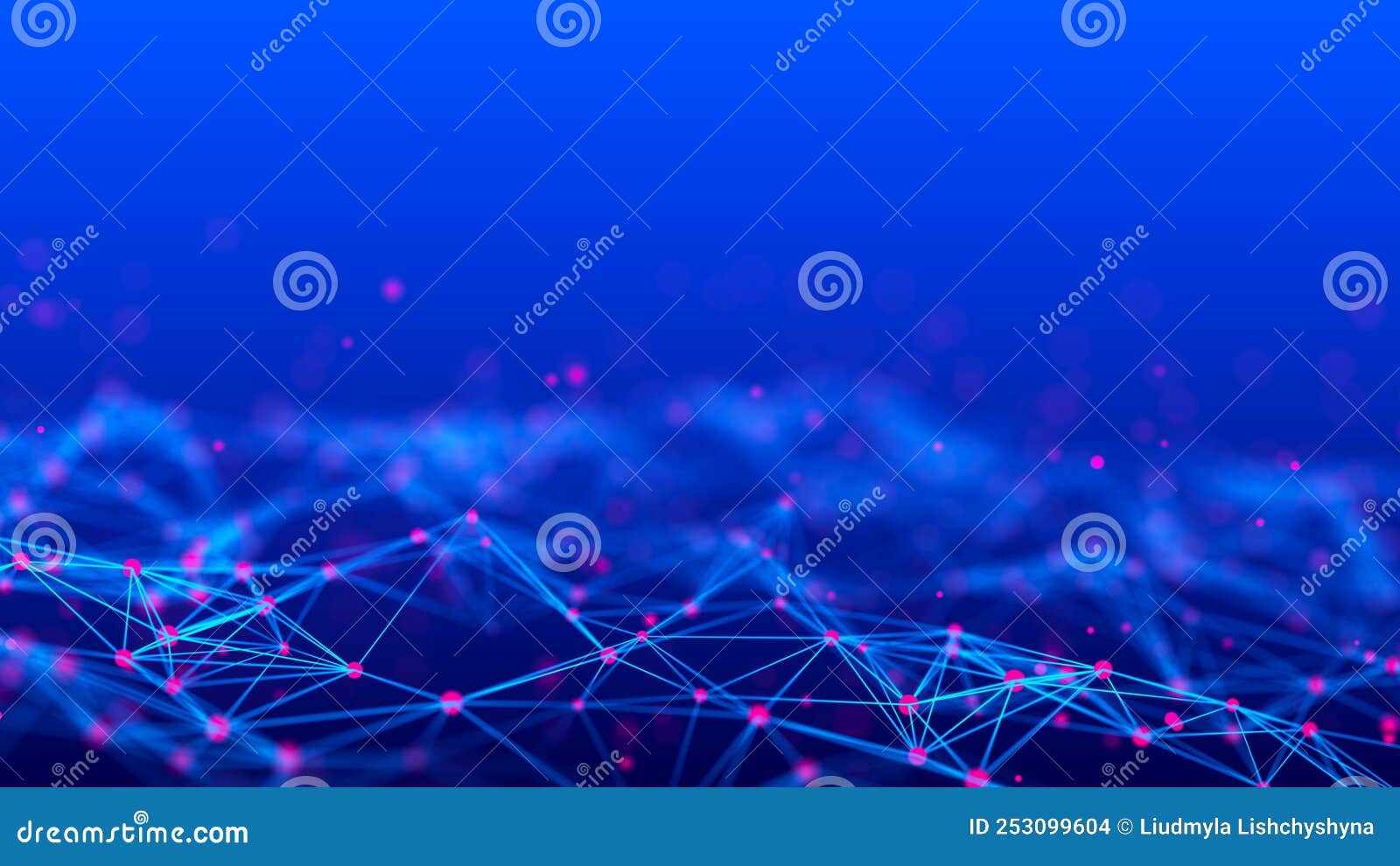 Abstract Wave of Network Connections. Movement of Particles with ...