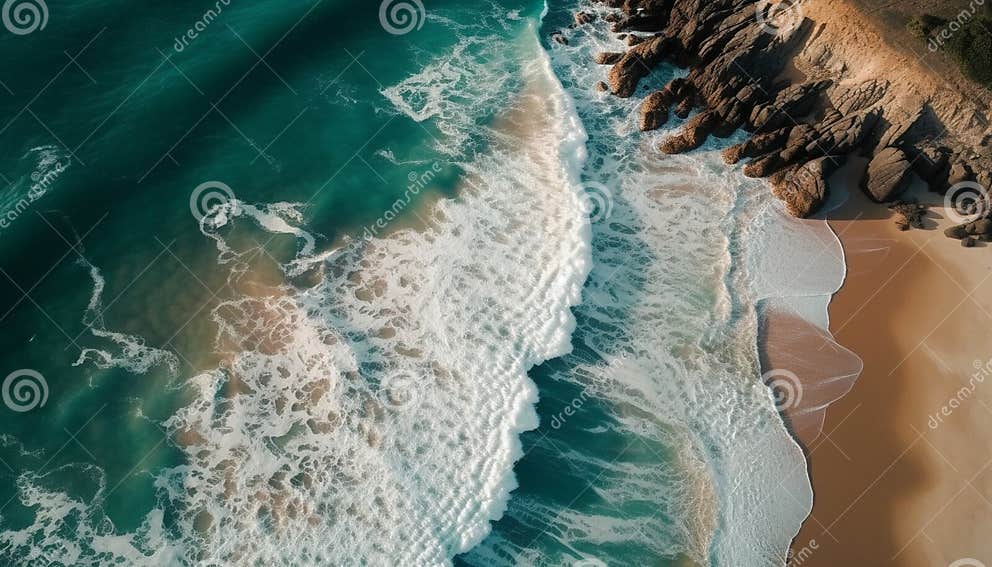 Abstract Wave Pattern Breaking on Tranquil Coastline, Beauty in Nature ...