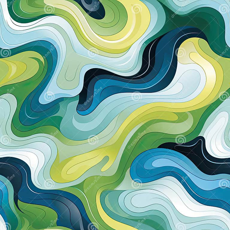 Abstract Wave Pattern with Light Green and Blue in a Whimsical ...