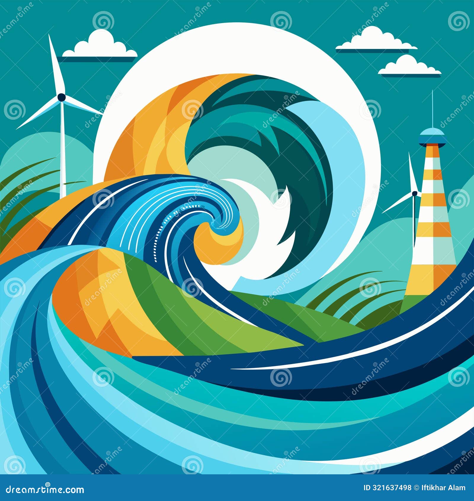 An Abstract Wave Pattern Symbolizing Renewable Energy with a Wind ...